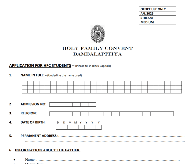 Admissions - HFCB – Holy Family Convent Bambalapitiya